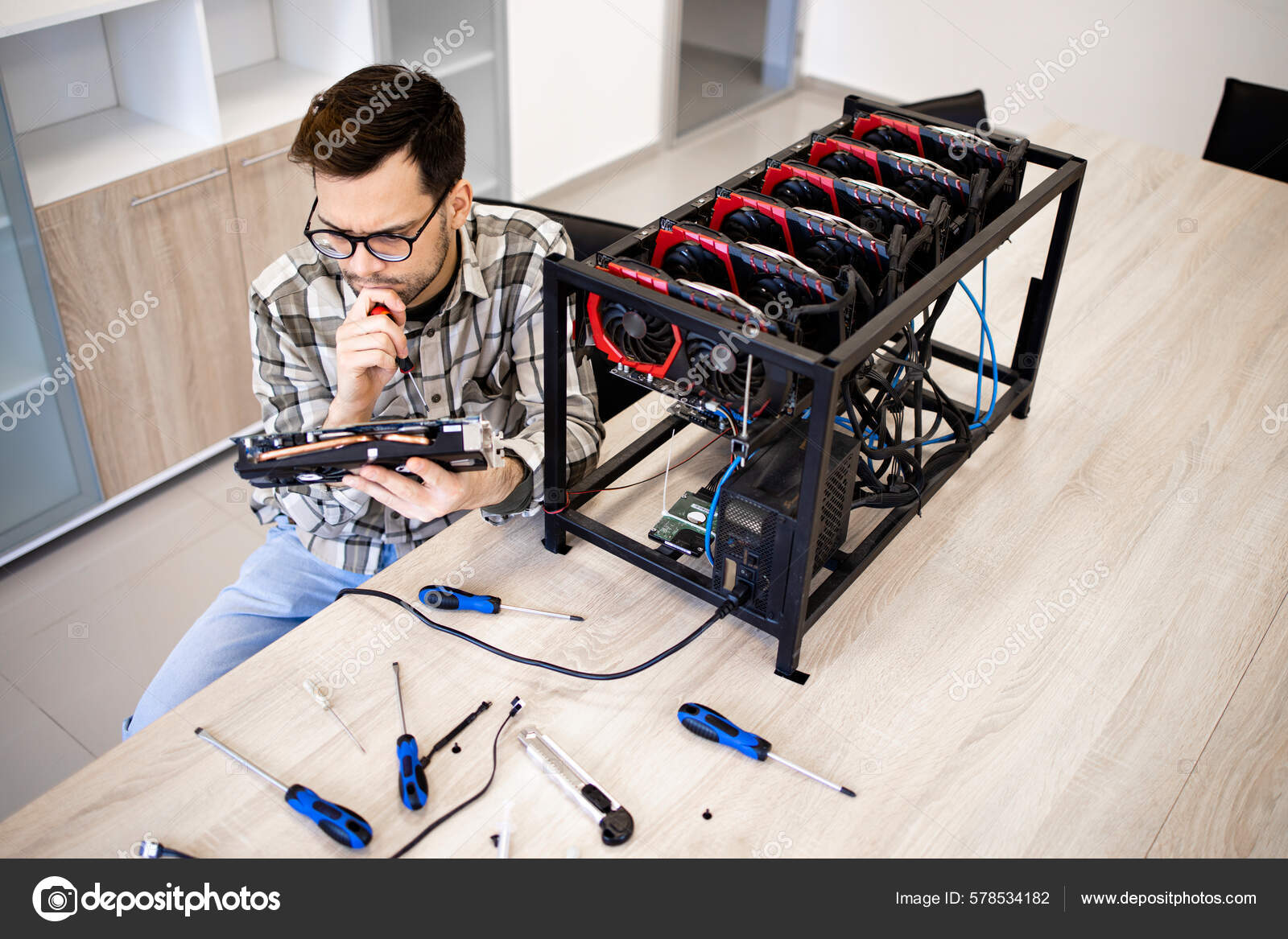 Serviceman Building New Bitcoin Mining Rig — Stock Photo © alex.wolf ...