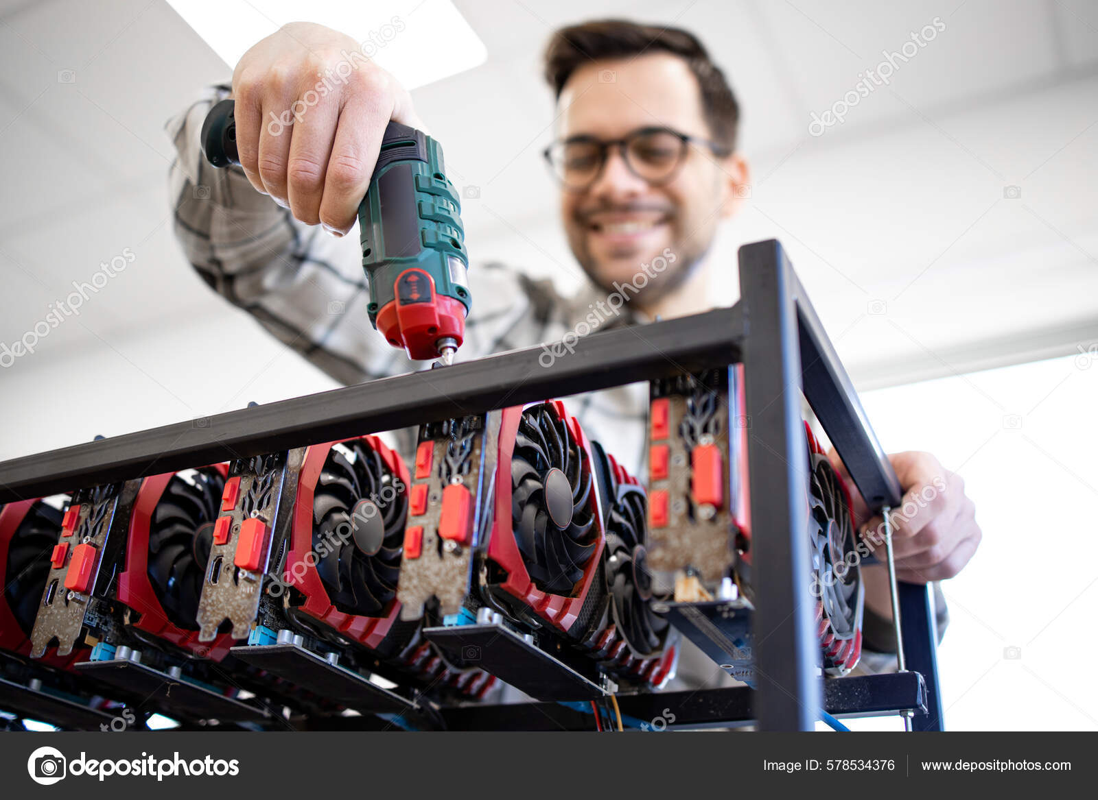 Using Graphics Cards Building Bitcoin Mining Rig — Stock Photo © alex ...