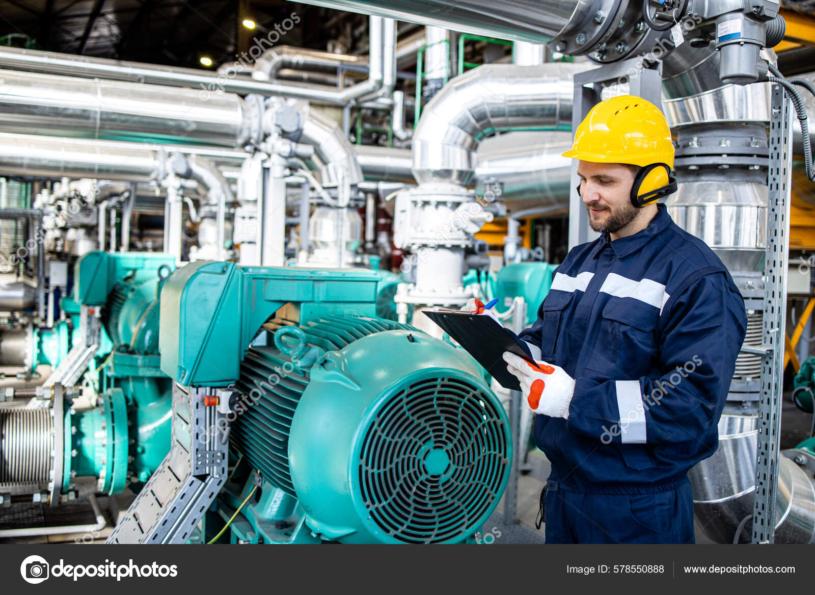 Power Plant Worker Checking Pressure Parameters Production Room Stock ...