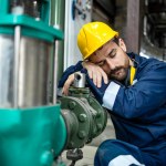 Hardworking Caucasian Worker Working Clothes Leaning Big Valve Sleeping ...