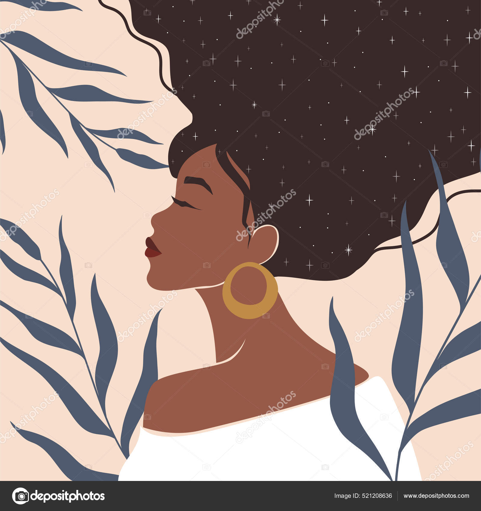 Boho Woman Portrait Profile Stock Vector by ©Ingrid_ 521208636