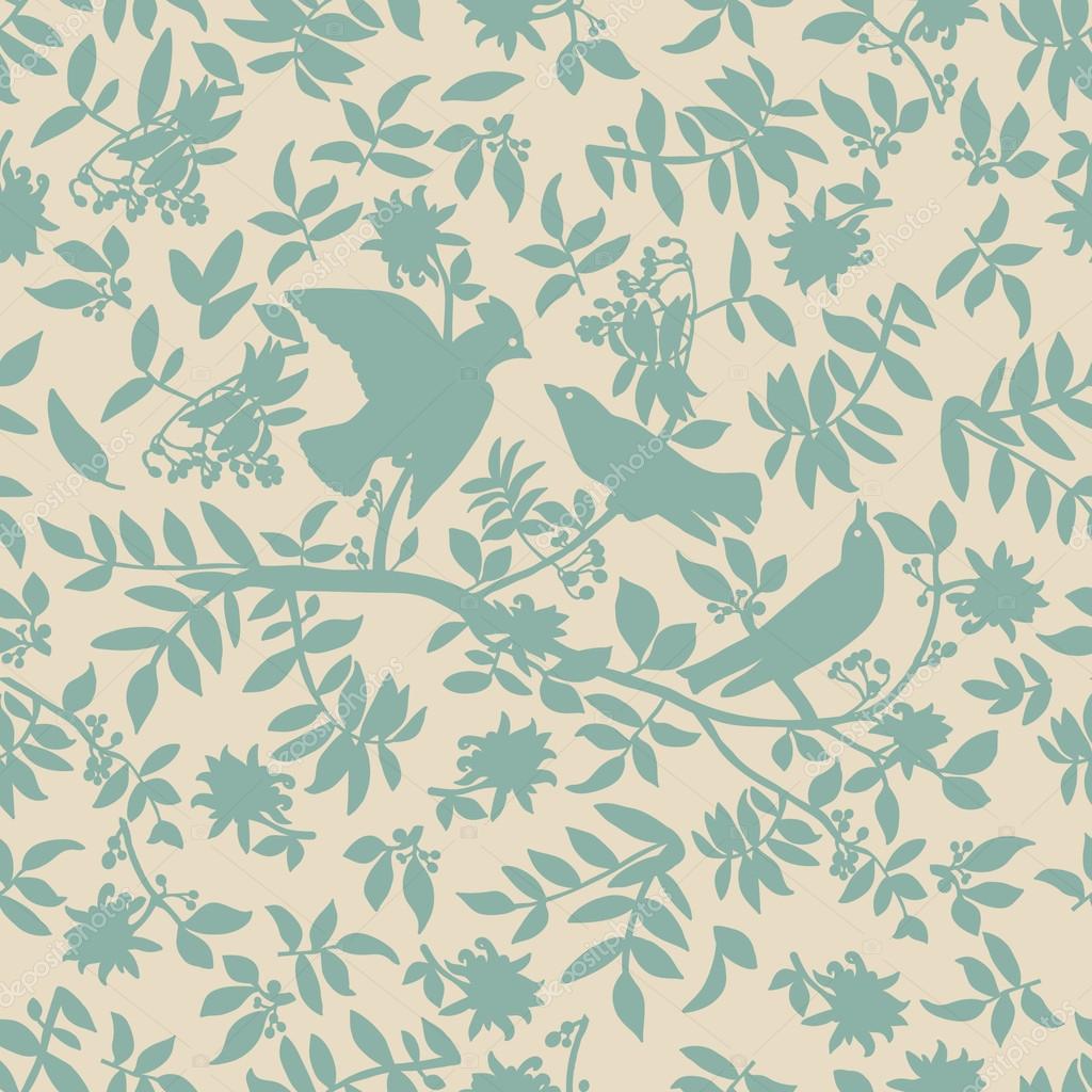 Vintage Birds Forest Pattern Vector Paper Pattern