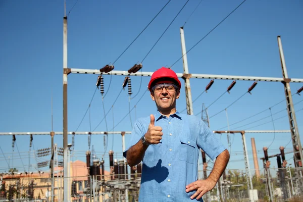 Smiling Electric Utility Worker Giving Thumbs Next Electrical ...
