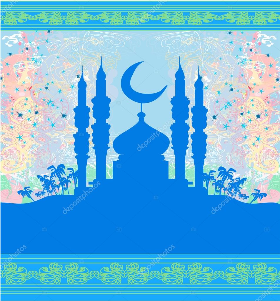 Ramadan background - mosque silhouette illustration card Stock Vector ...