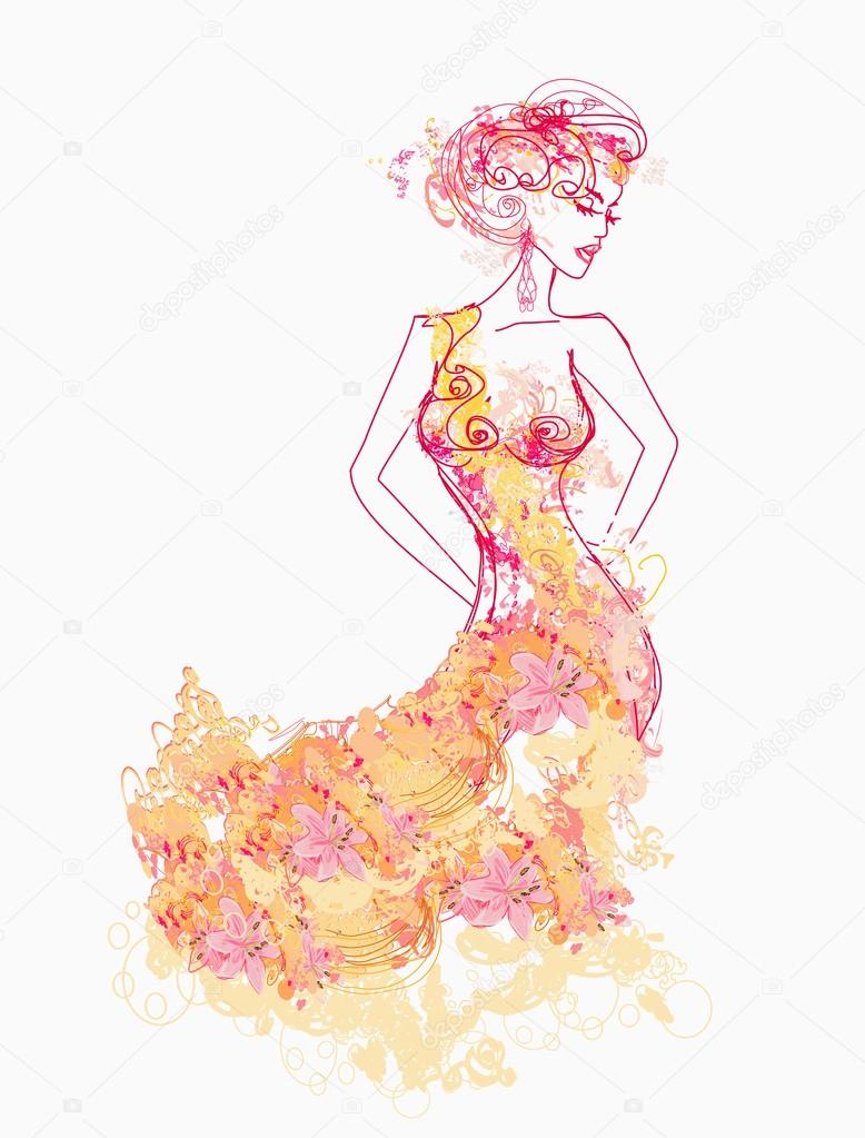 Vector Floral Fashion Girl Poster — Stock Vector © Jackybrown 24676693