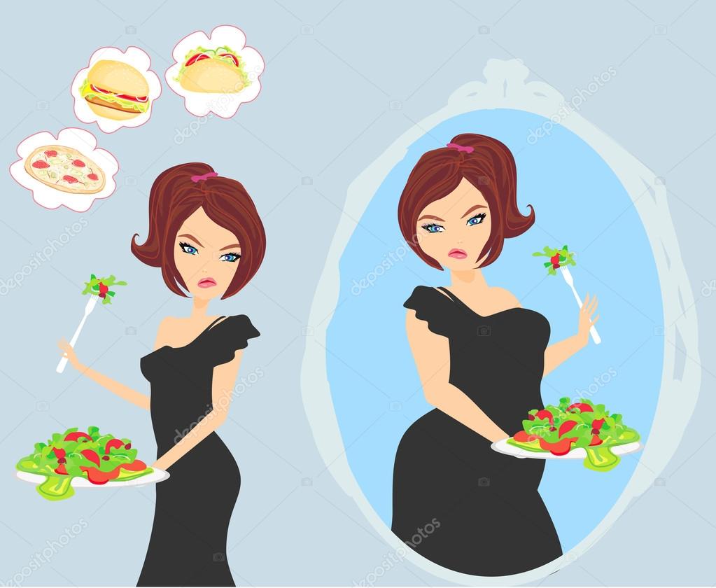 Chica Infeliz Se Mira En El Espejo Vector Gráfico Vectorial
