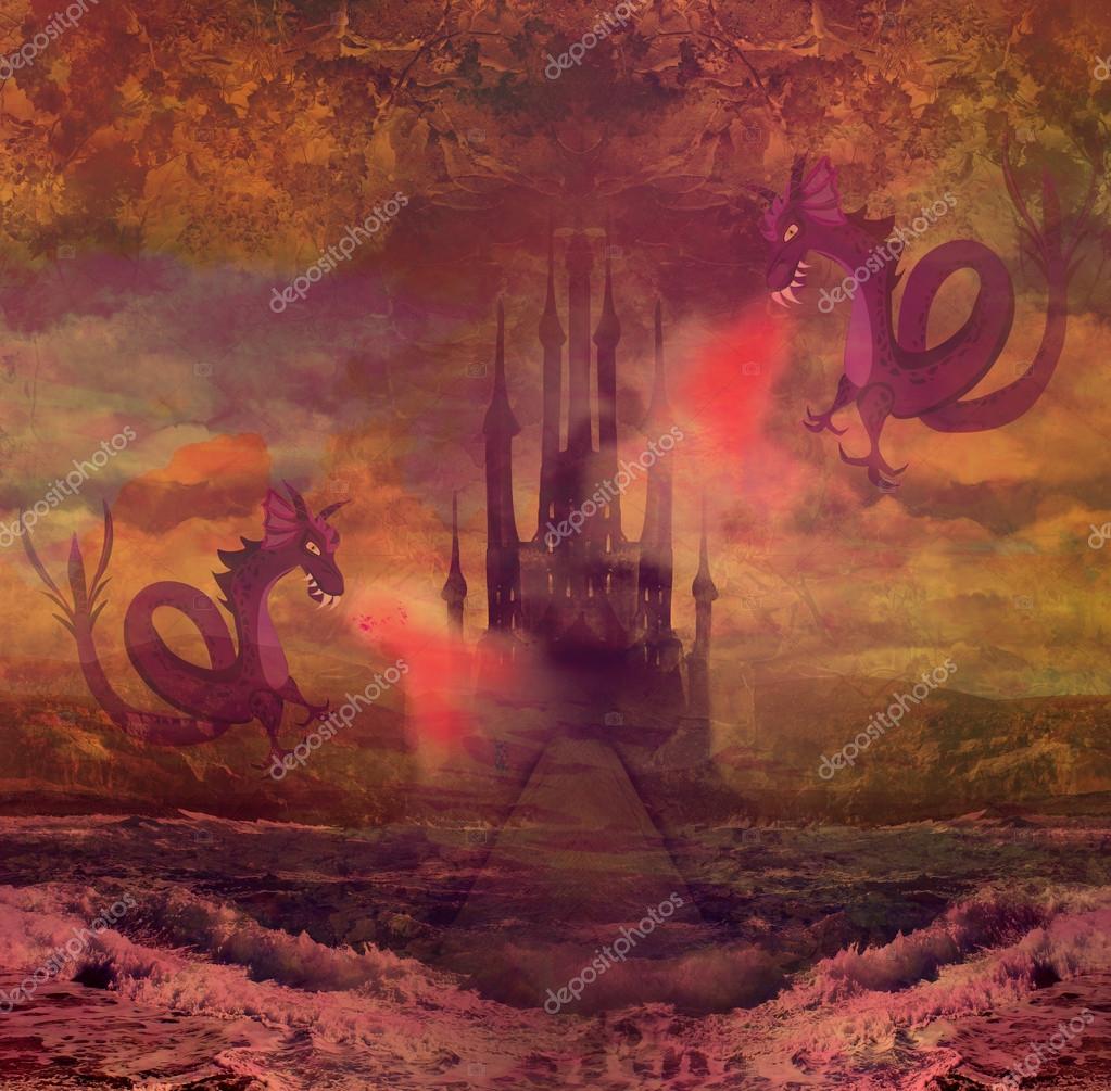 Two dragons attacking the castle — Stock Photo © JackyBrown #36562953