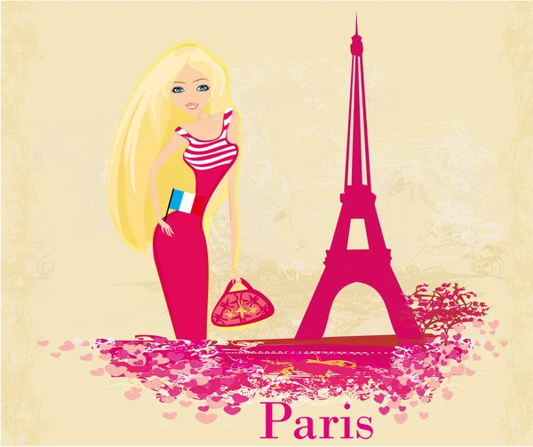 Beautiful women Shopping in Paris - vector card Stock Vector Image by ...