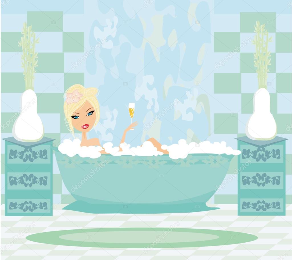 Chica Se Relaja En El Baño Vector Gráfico Vectorial © Jackybrown