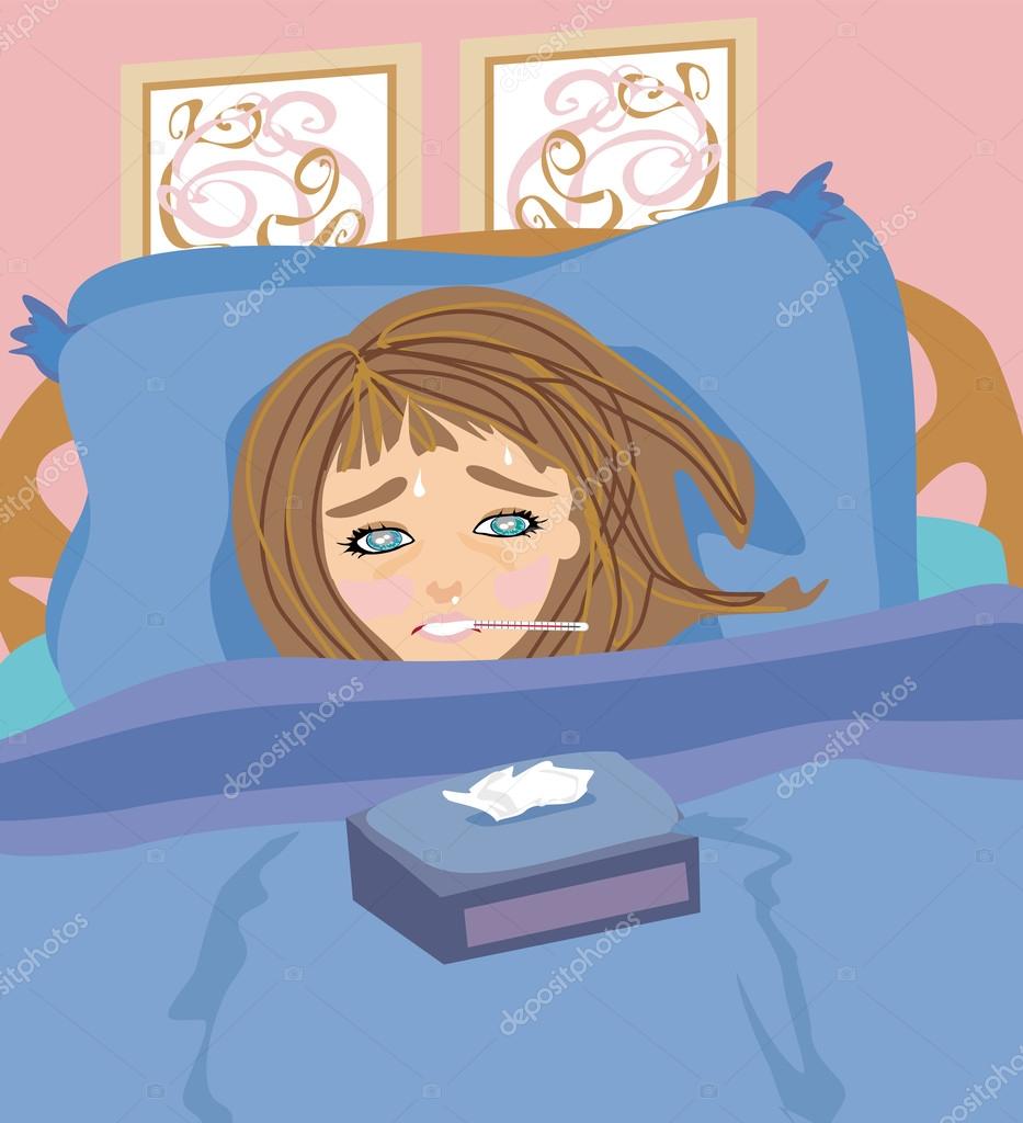 Sick Girl Lying In Bed — Stock Vector © Jackybrown 39971201
