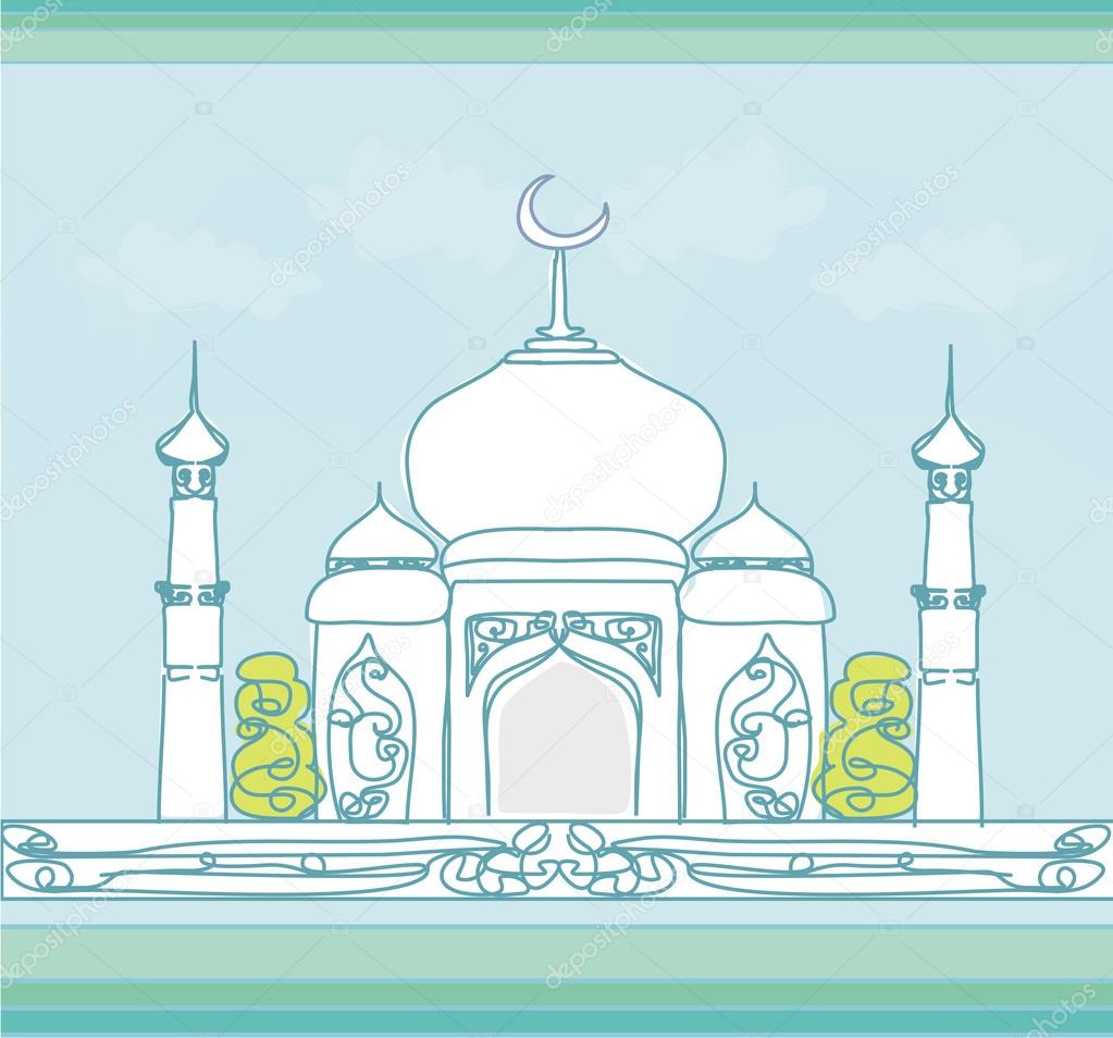Ramadan background - mosque silhouette illustration card Stock Vector ...