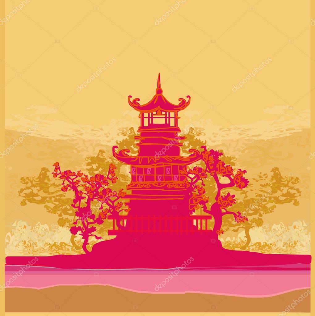 Old paper with Japanese temple on abstract Asian Landscape Stock Vector ...