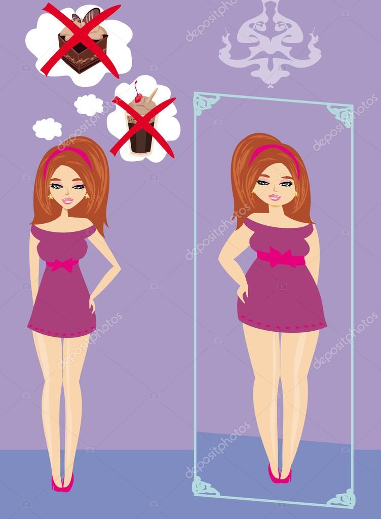 Chica Infeliz Se Mira En El Espejo Vector Gráfico Vectorial