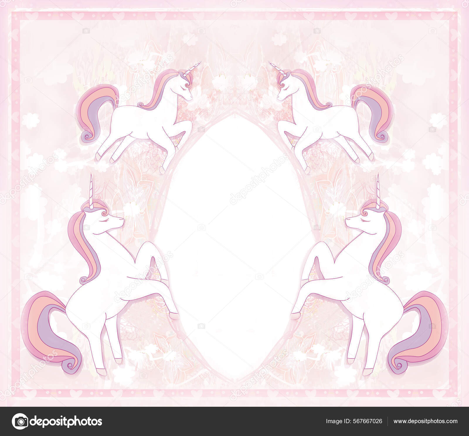 Decorative Frame Cute Unicorns Beautiful Artistic Pink Floral ...