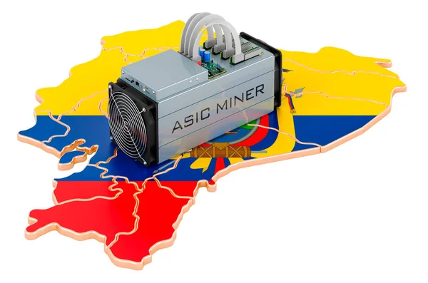 Minería en Ecuador, concepto. Minero ASIC con mapa ecuatoriano ...