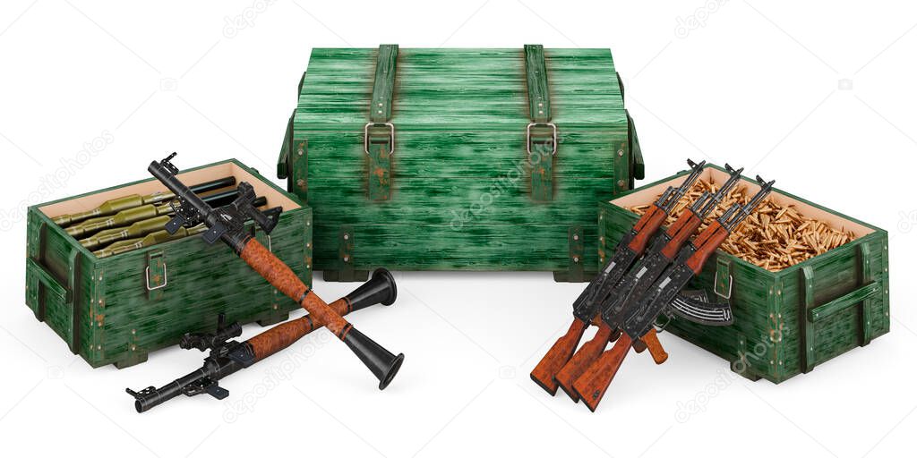 Misiles guiados antitanque con caja de municiones llena de cohetes y ... Misiles guiados antitanque con caja de municiones llena de cohetes y ...