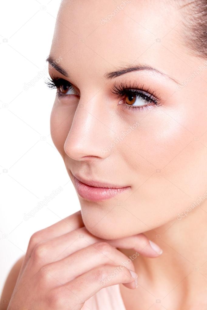 Natural beautiful woman face closeup portrait — Stock Photo © nilswey ...
