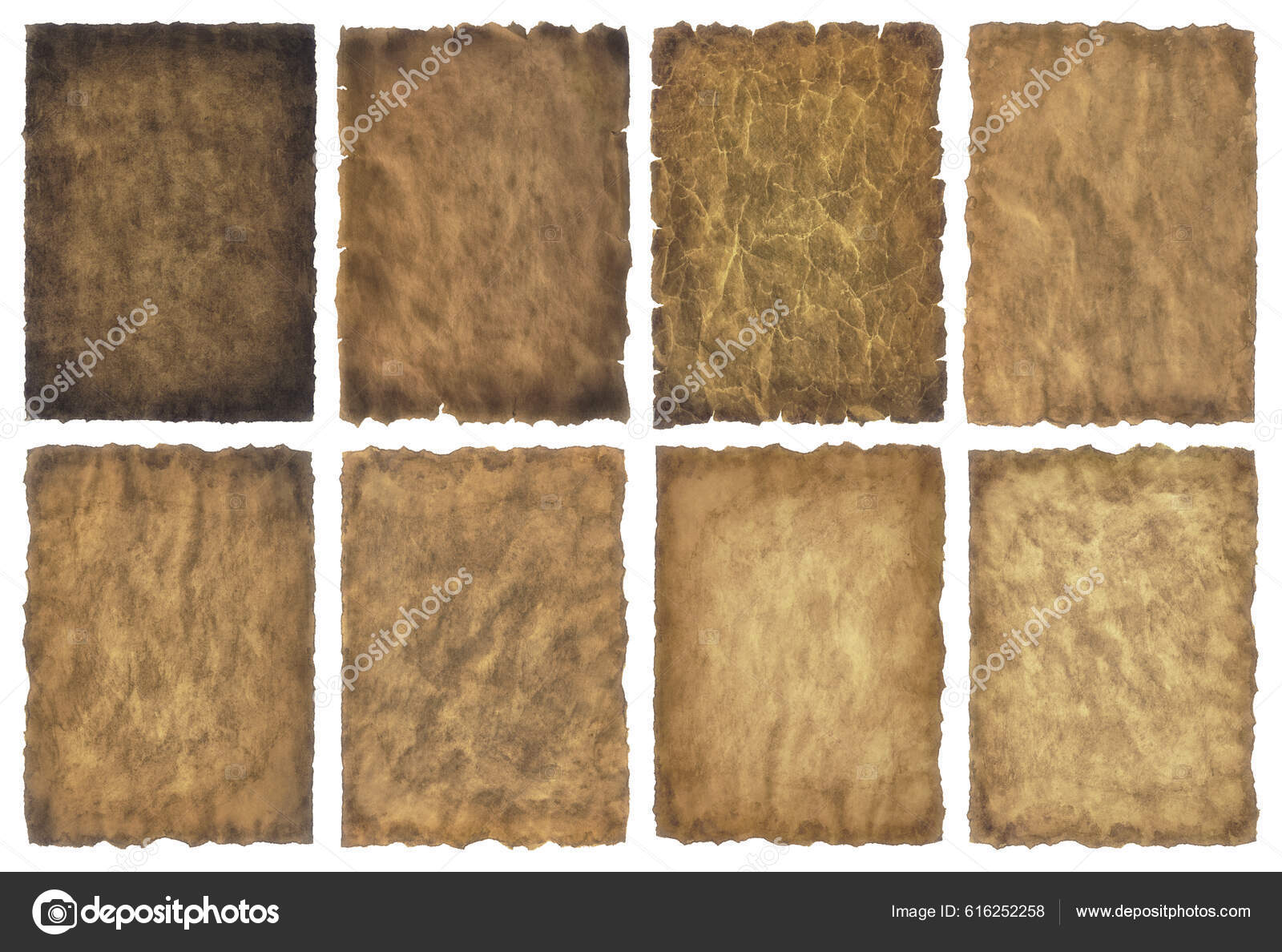 Collection Set Old Parchment Paper Sheet Vintage Aged Texture Isolated ...