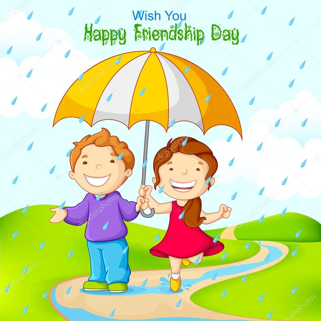 Friend celebrating Friendship Day in rain — Stock Vector © stockshoppe ...