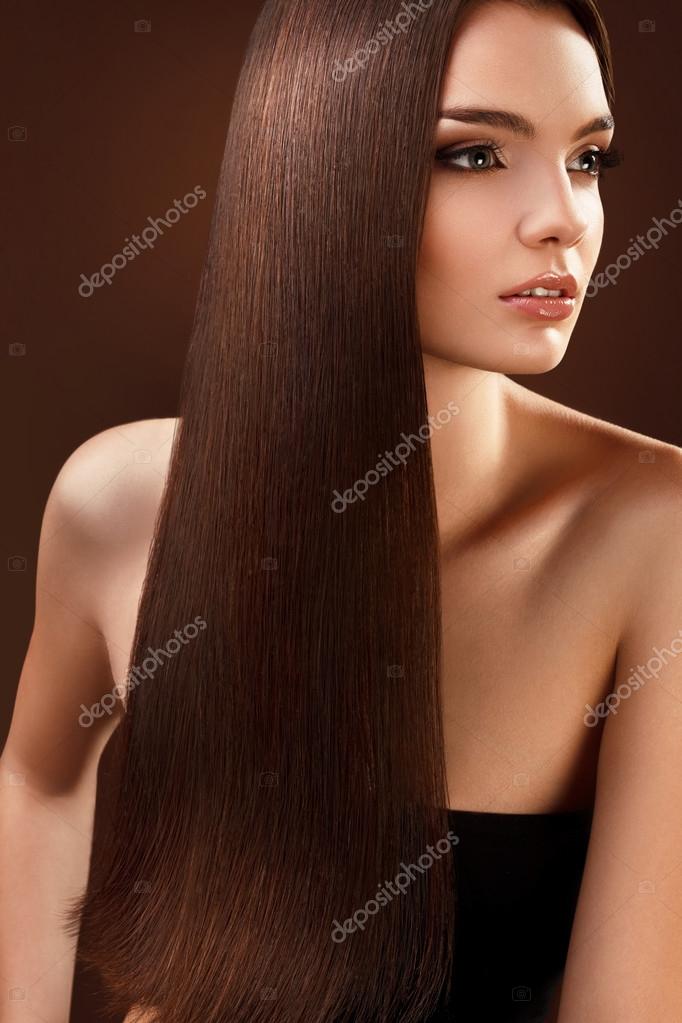 Brown Hair. Portrait of Beautiful Woman with Long Hair. High quality ...
