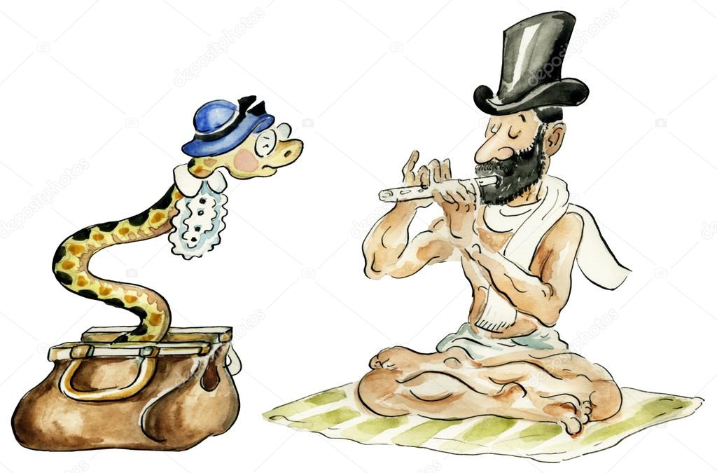 Snake charmer comic illustration Stock Illustration by ©Natvas #20339827