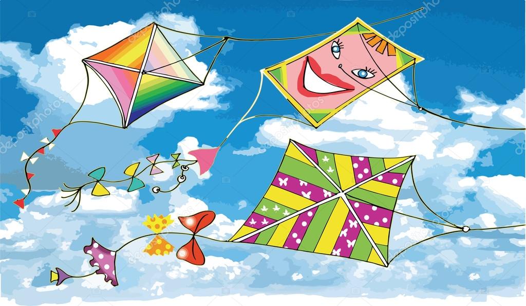 Various flying kites on blue sky Stock Vector Image by ©Natvas #23537949