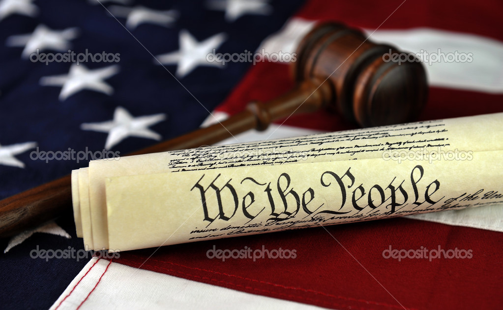 US Constitution, gavel, and American flag Stock Photo by ...