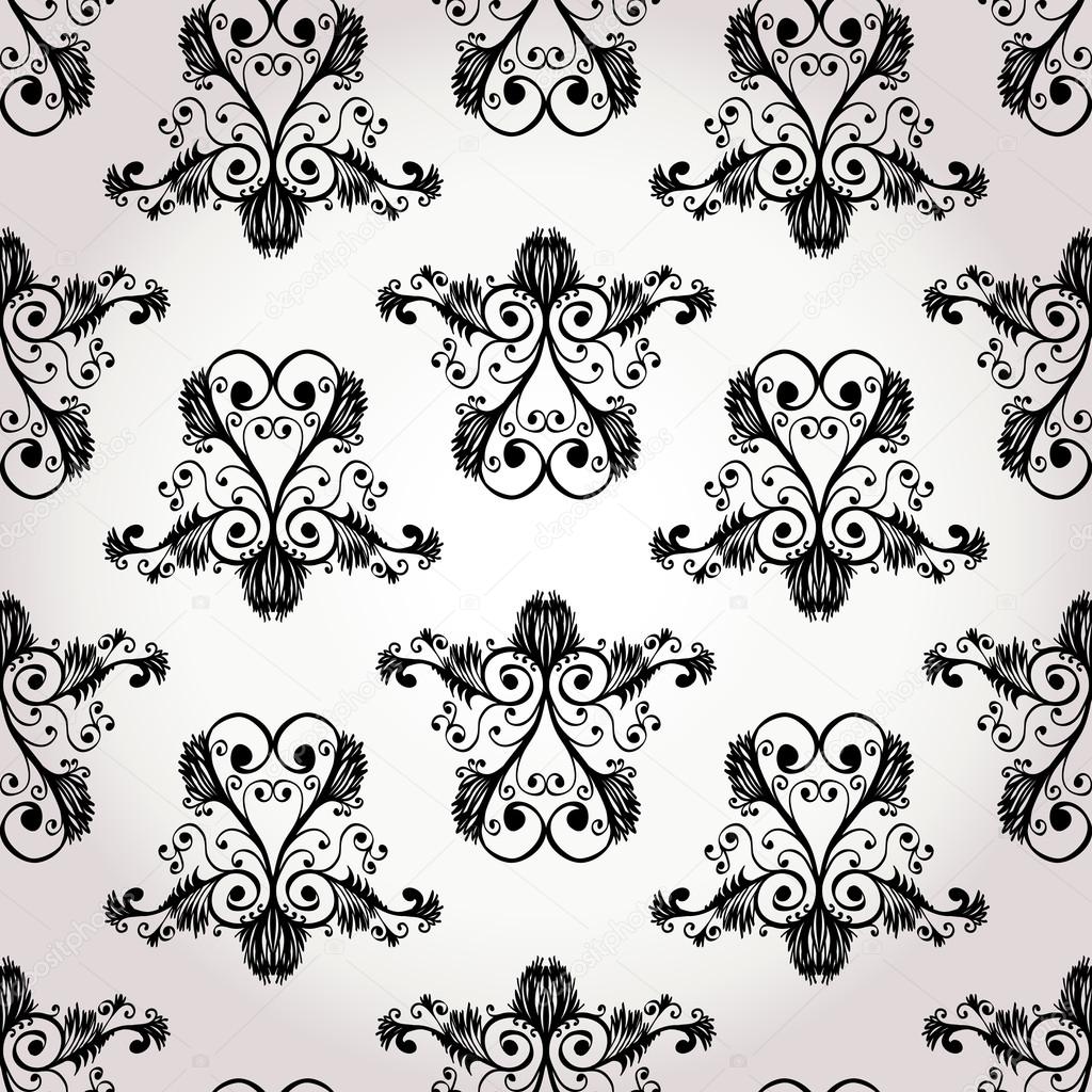 Seamless black and white baroque floral ornament — Stock Vector ...
