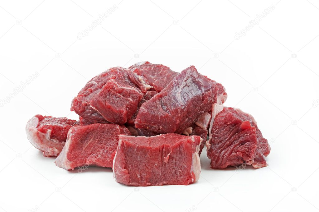 Pieces of raw beef goulash, isolated on white Stock Photo by ©haraldmuc ...
