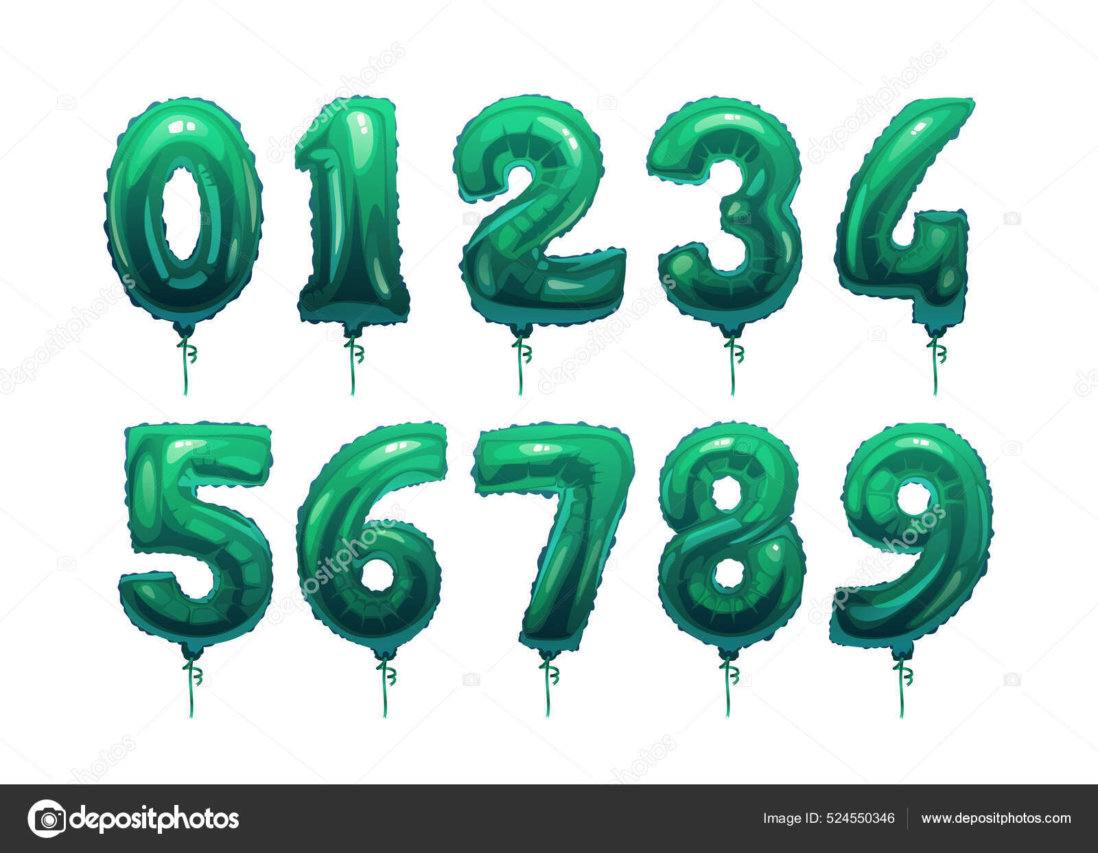 Números de color verde. Helio, lámina, globos de látex Vector de stock ...