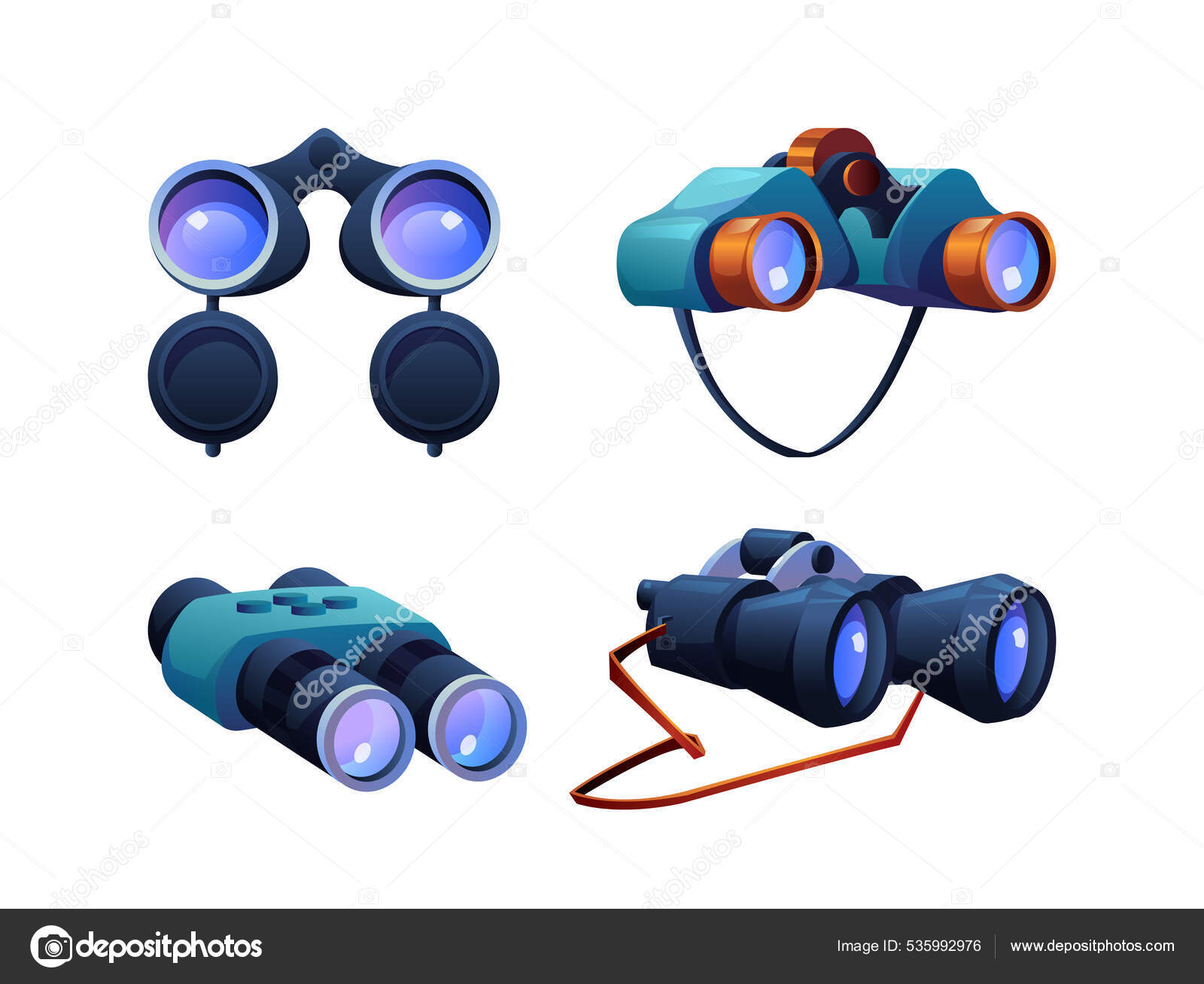 Binoculars set cartoon spy glasses guard equipment Stock Vector Image ...