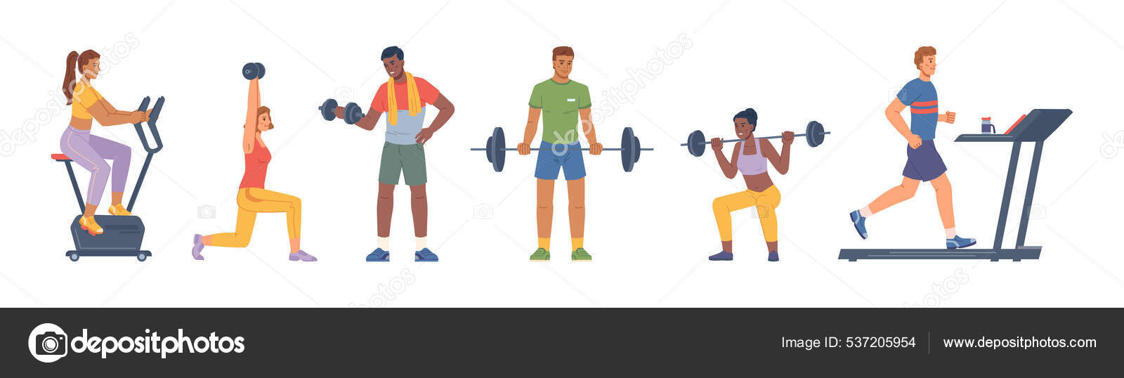 Working out in gym, people with sports equipment Stock Vector Image by ...