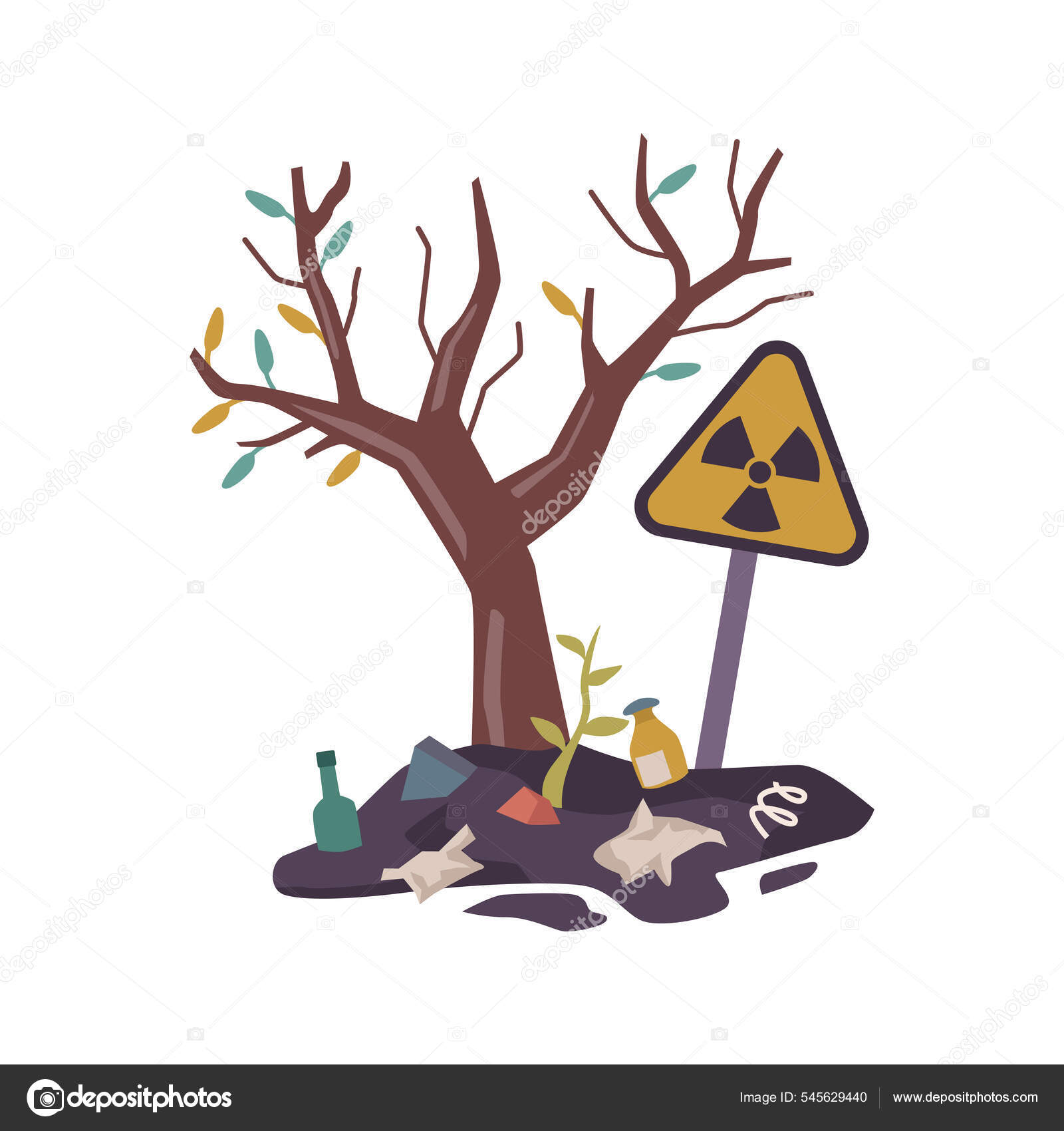 Los escombros en el suelo dificultan el crecimiento de las plantas, la contaminación Vector de ...