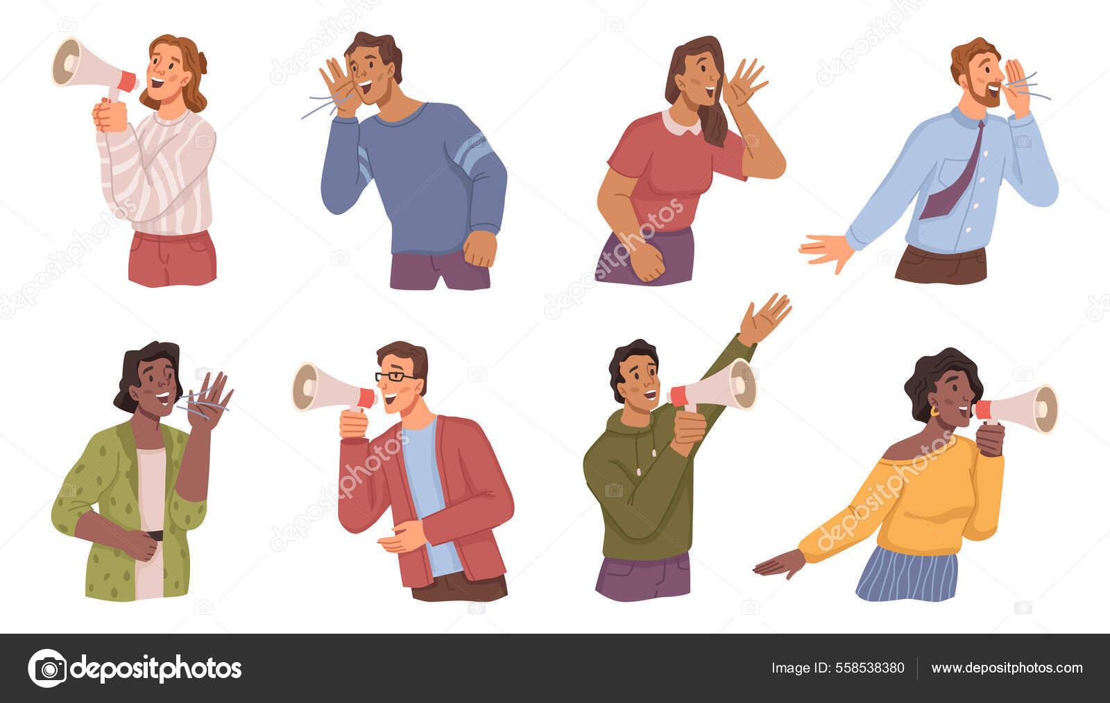 People shouting and calling for attention vector Stock Illustration by ...