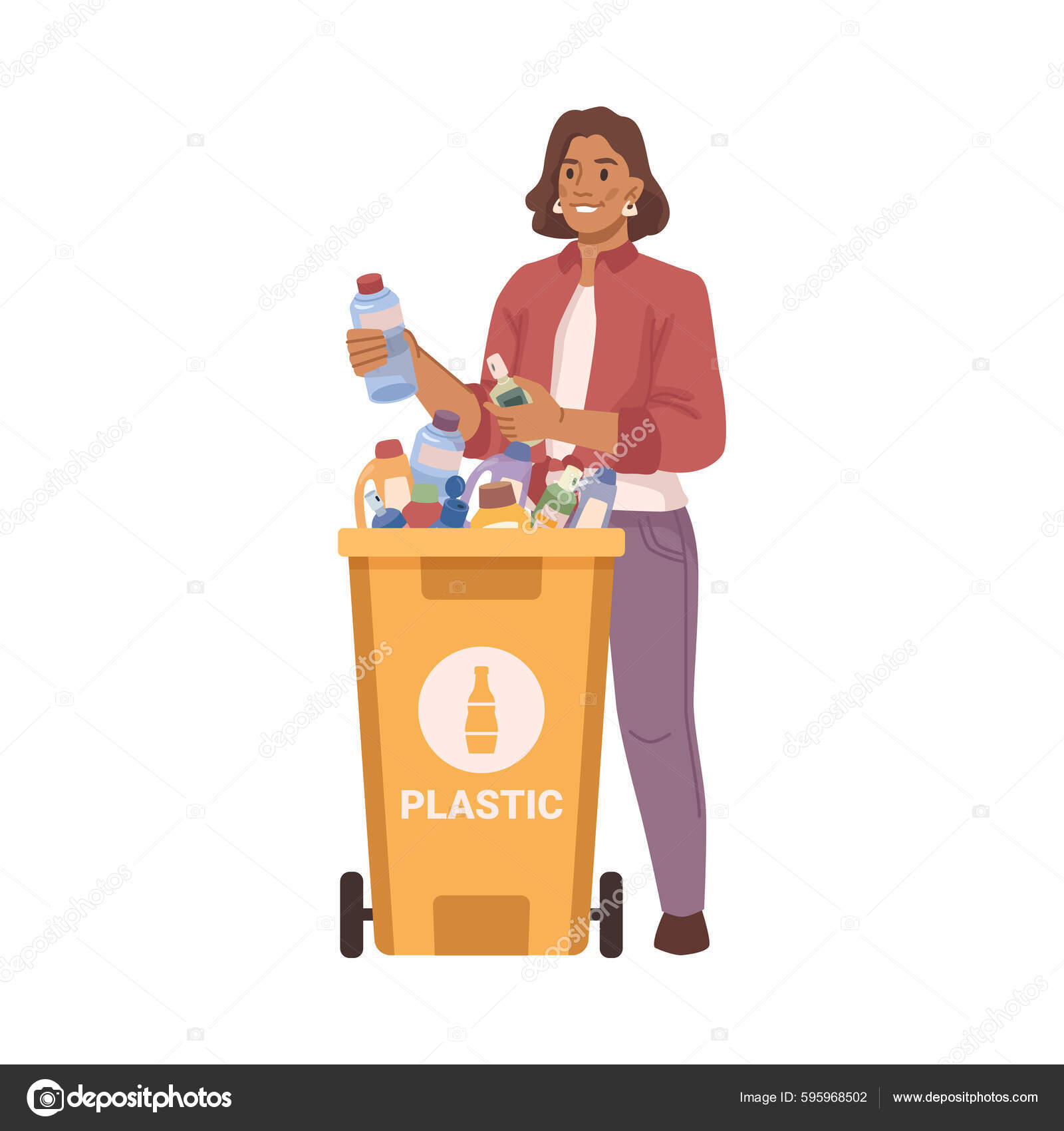 Female Character Sorting Separating Garbage Rubbish Isolated Female ...