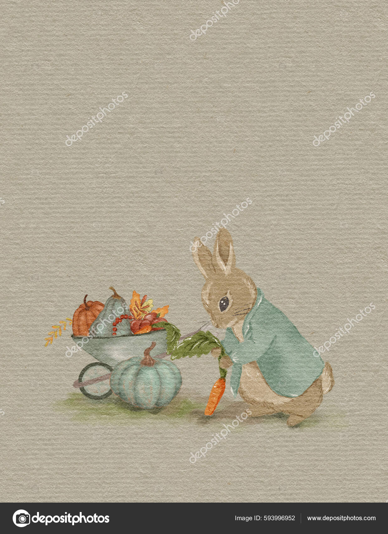 Rabbit Illustration Greeting Card Rabbit Autumn Card Thanksgiving Day ...