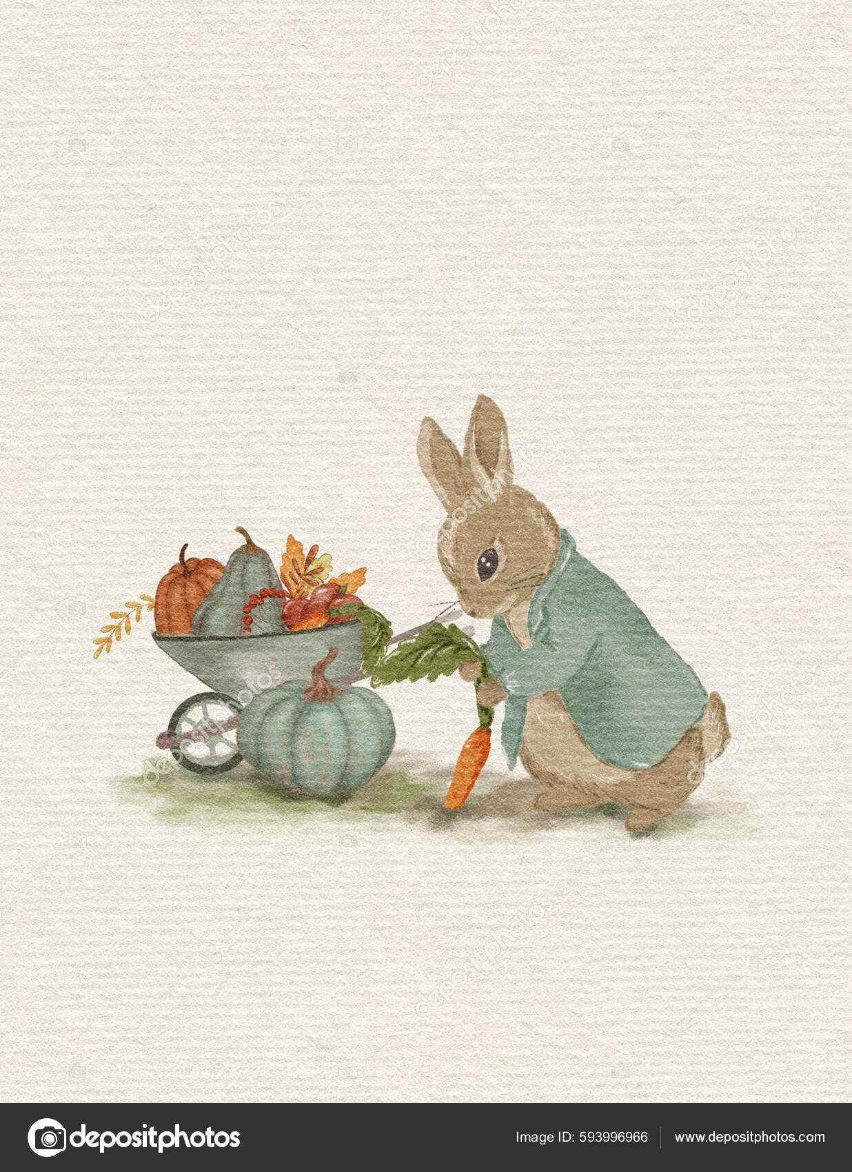 Rabbit Illustration Greeting Card Rabbit Autumn Card Thanksgiving Day ...