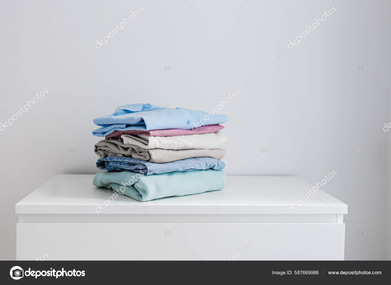 Stack Perfectly Folded Clothing Items Pile Different Cold Color Shirts ...