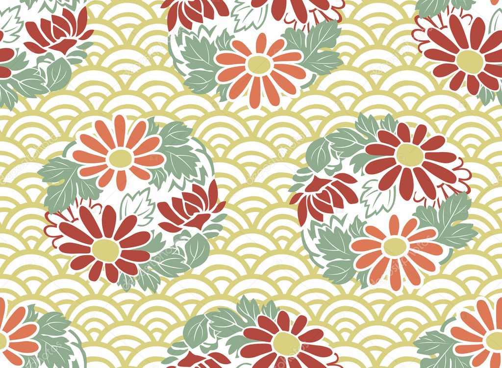Japanese Flower Pattern Red