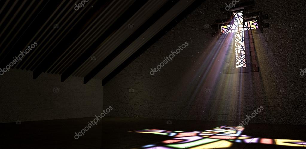 Stained Glass Window Crucifix Light Ray Color — Stock Photo © albund ...
