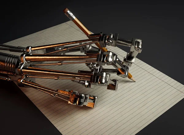 Mechanical Robotic Metal Hand Drawing Writing Pencil Blank White Paper ...