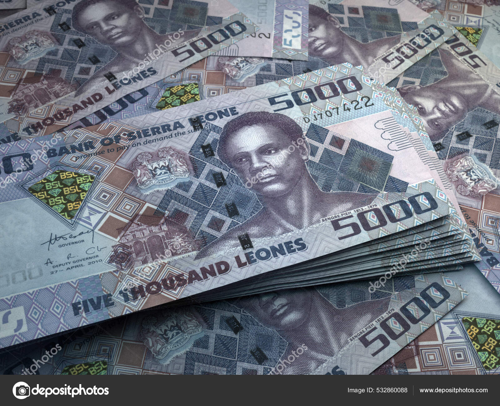 Money Sierra Leone Leone Bills Sll Banknotes 5000 Mende Business Stock ...