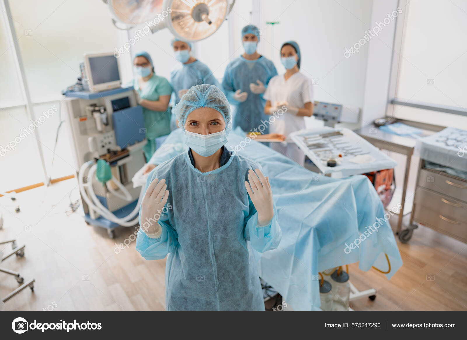 Female Surgeon Standing Operating Room Ready Work Patient Background ...