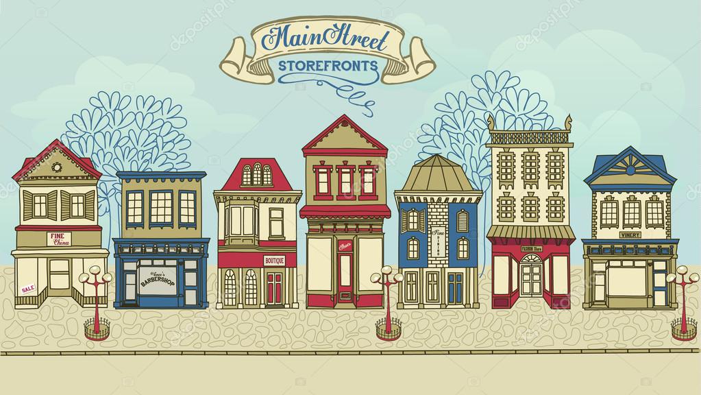 Main Street Storefronts — Stock Vector © LanaN. #31448463