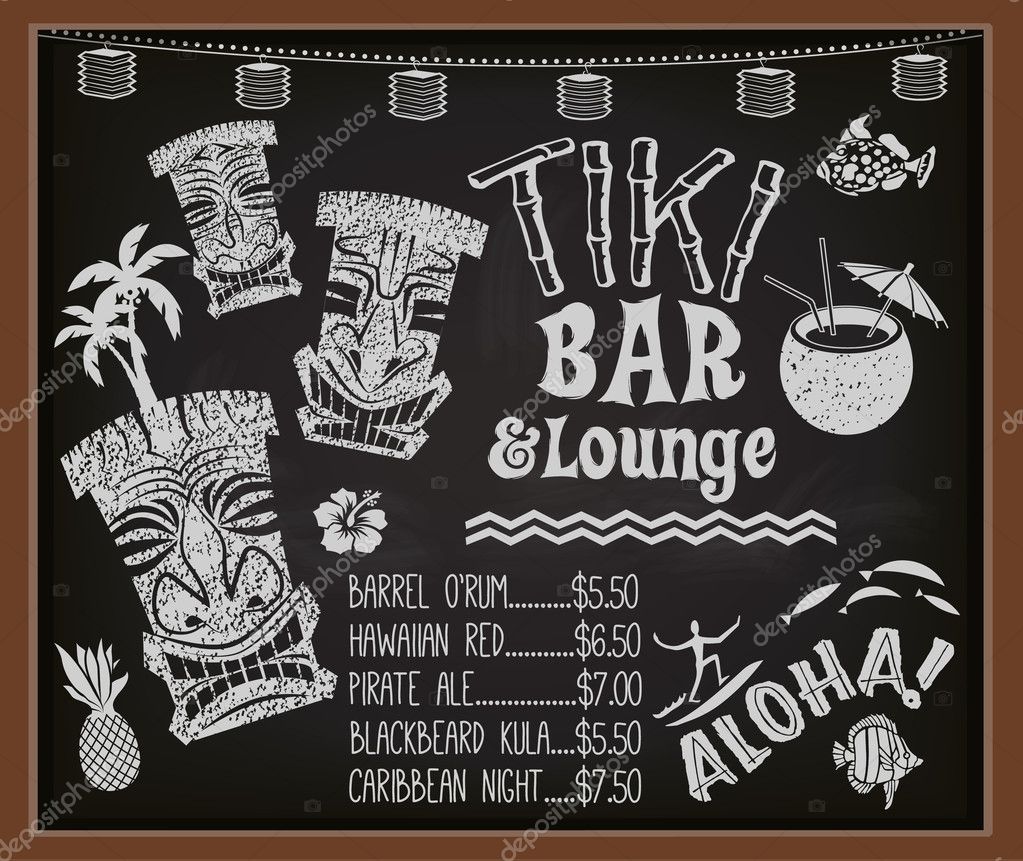 Tiki Bar and Lounge Chalkboard Cocktail Menu Stock Vector by ©LanaN ...