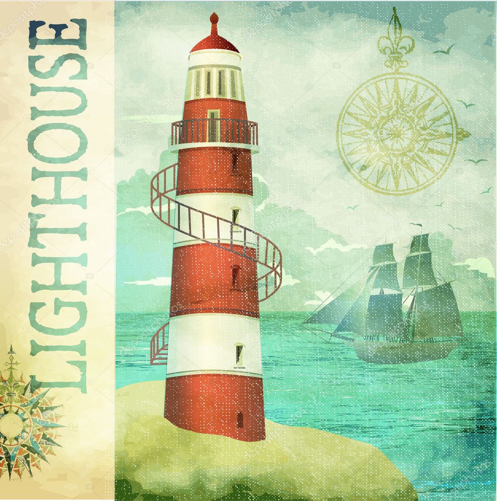 Vintage Lighthouse Poster — Stock Vector © LanaN. #51178751
