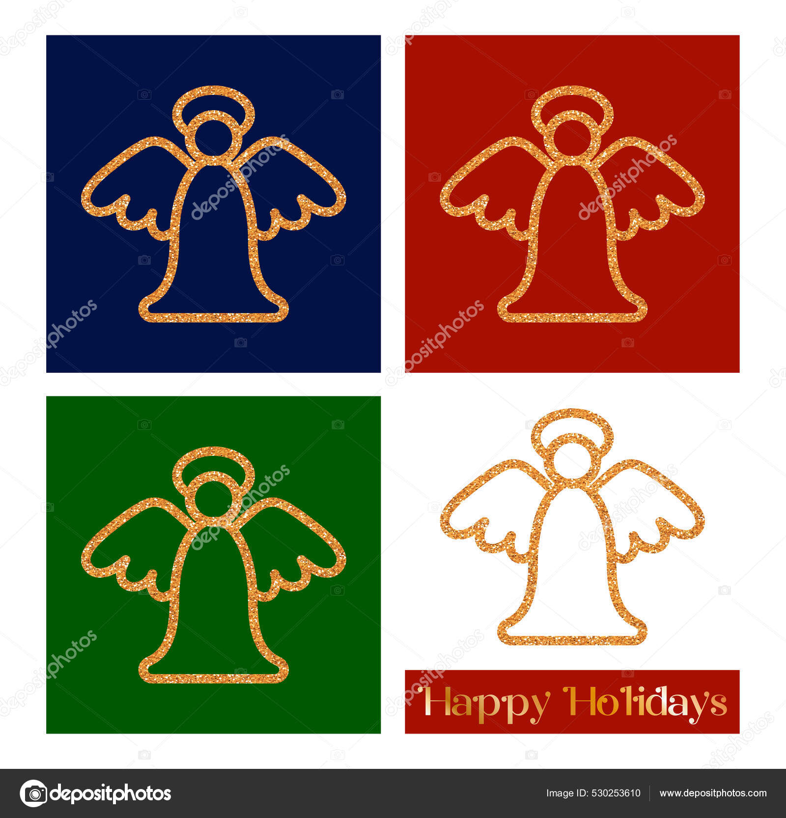 Christmas Decor With Golden Glitter Texture Angel Greeting Card
