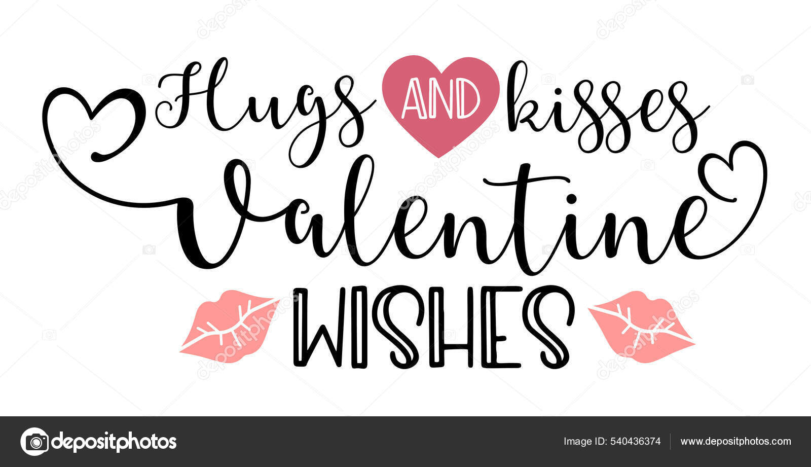 Printable Vector Illustration Hugs and Kisses Valentine Wishes Stock ...