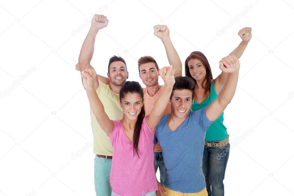 Happy friends celebrating the victory Stock Photo by ©Gelpi 30967299