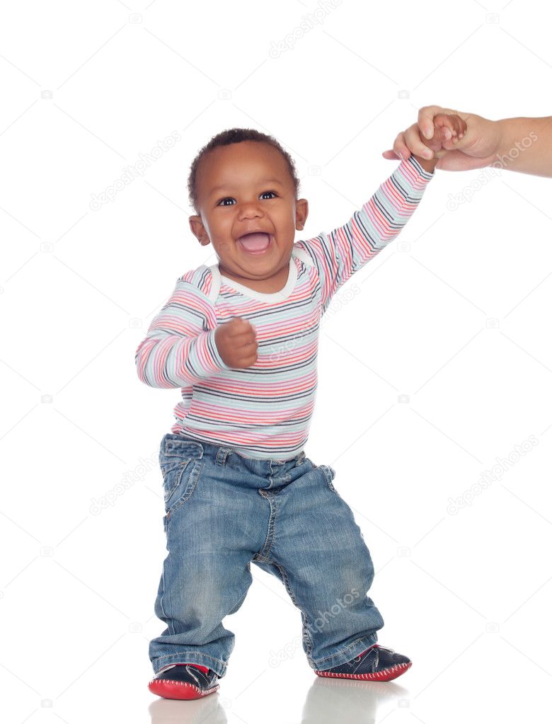 Beautiful African American baby learning to walk Stock Photo by ©Gelpi ...